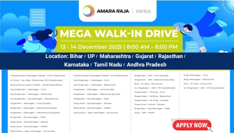 Amara Raja Infra Mega Walk-In Drive on 13th & 14th December 2025 | For ...